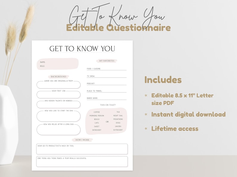 Editable Team Building Get to Know Your Staff Questionnaire Printable ...