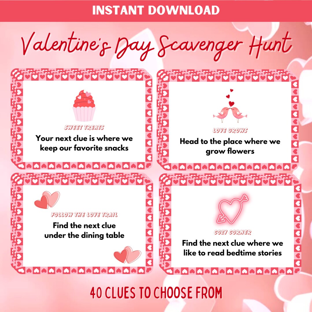 Valentines Day Scavenger Hunt Digital Print Valentines Treasure Hunt ...