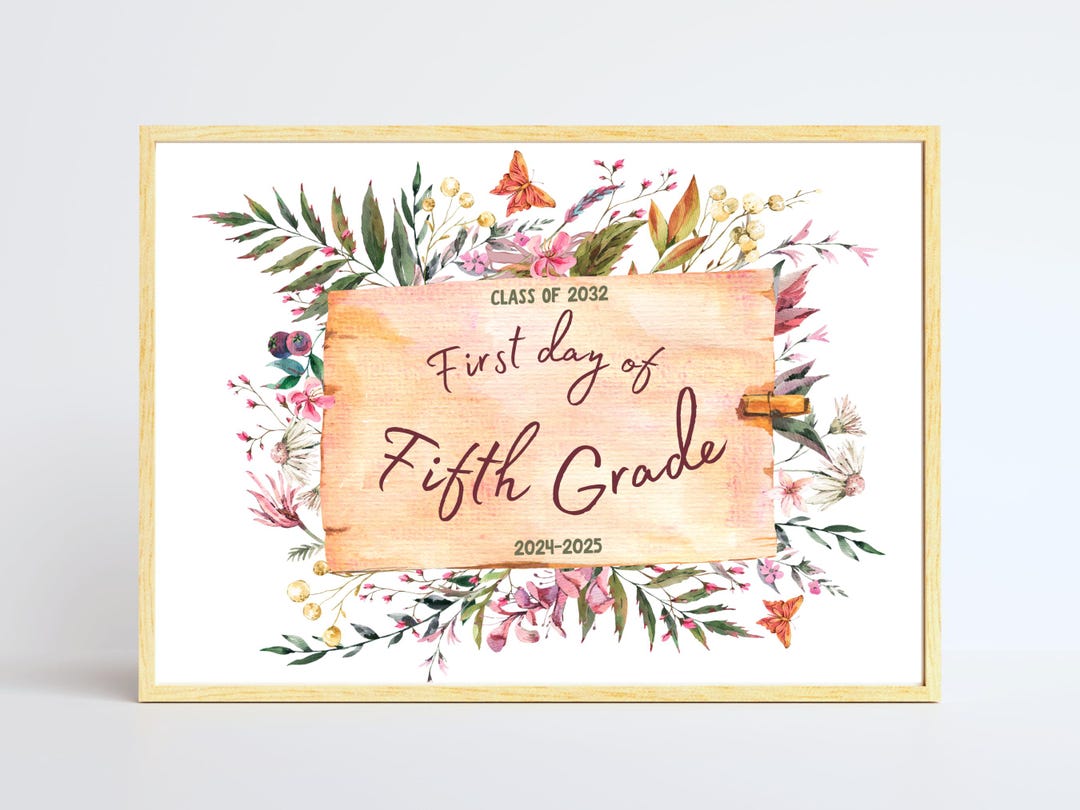 First Day of Fifth Grade Cottagecore Sign First Day of School Sign ...