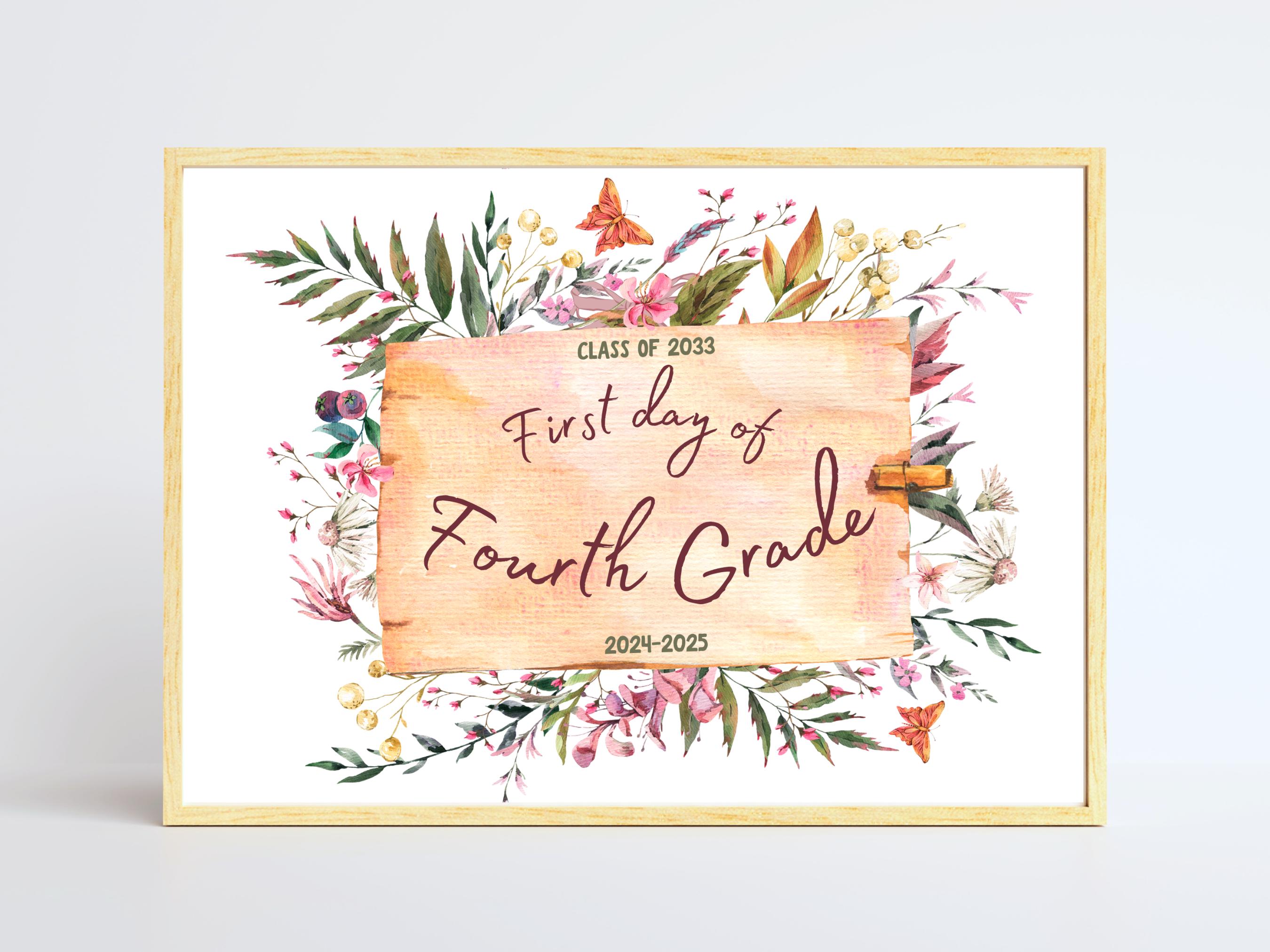 First Day of Fourth Grade Cottagecore Sign First Day of School Sign ...