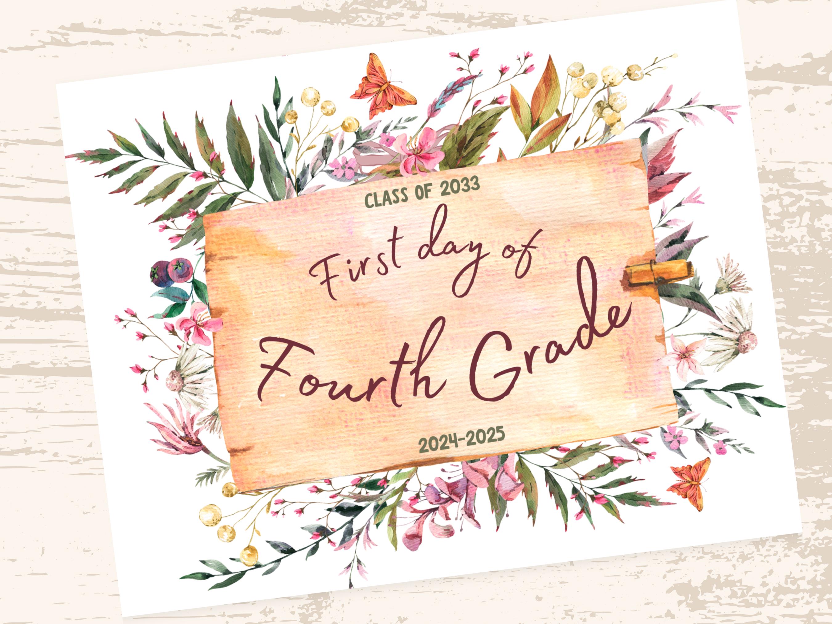 First Day of Fourth Grade Cottagecore Sign First Day of School Sign ...