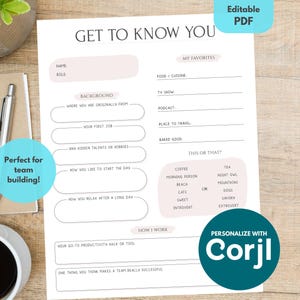 Editable Team Building Get to Know Your Staff Questionnaire Printable ...