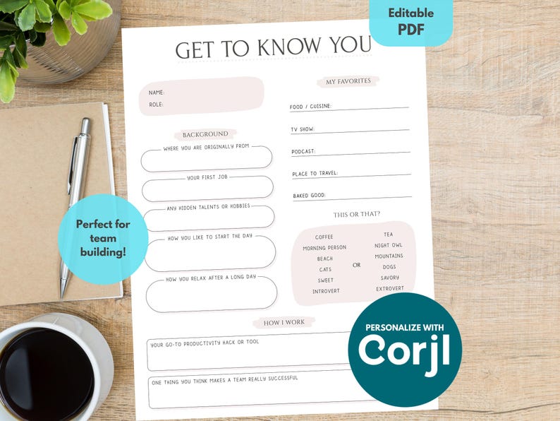 Editable Team Building Get to Know Your Staff Questionnaire Printable ...