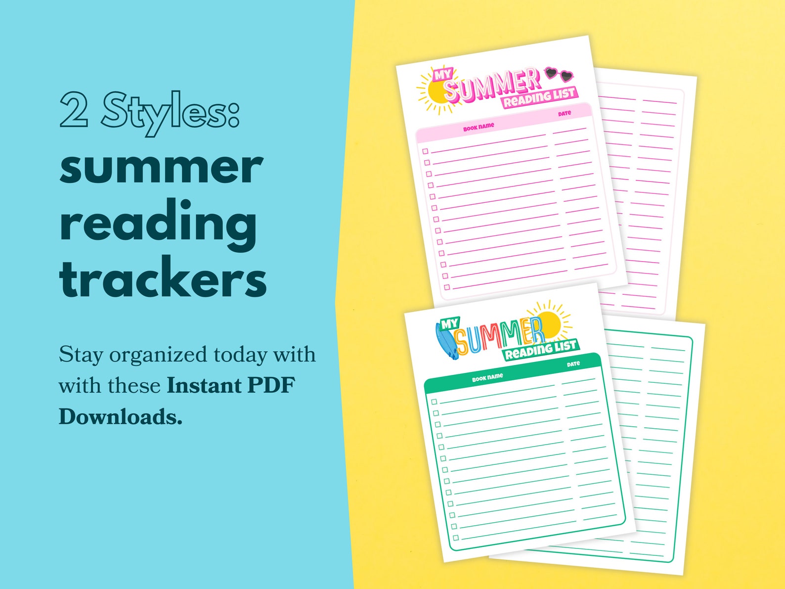 Reading Tracker Summer Organizer Bundle Teen Summer Book Log Kids ...