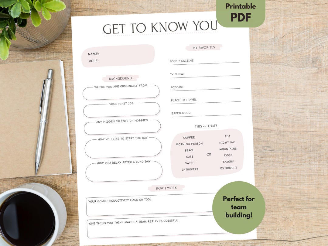 Team Building Get to Know Your Staff Questionnaire Printable Team ...