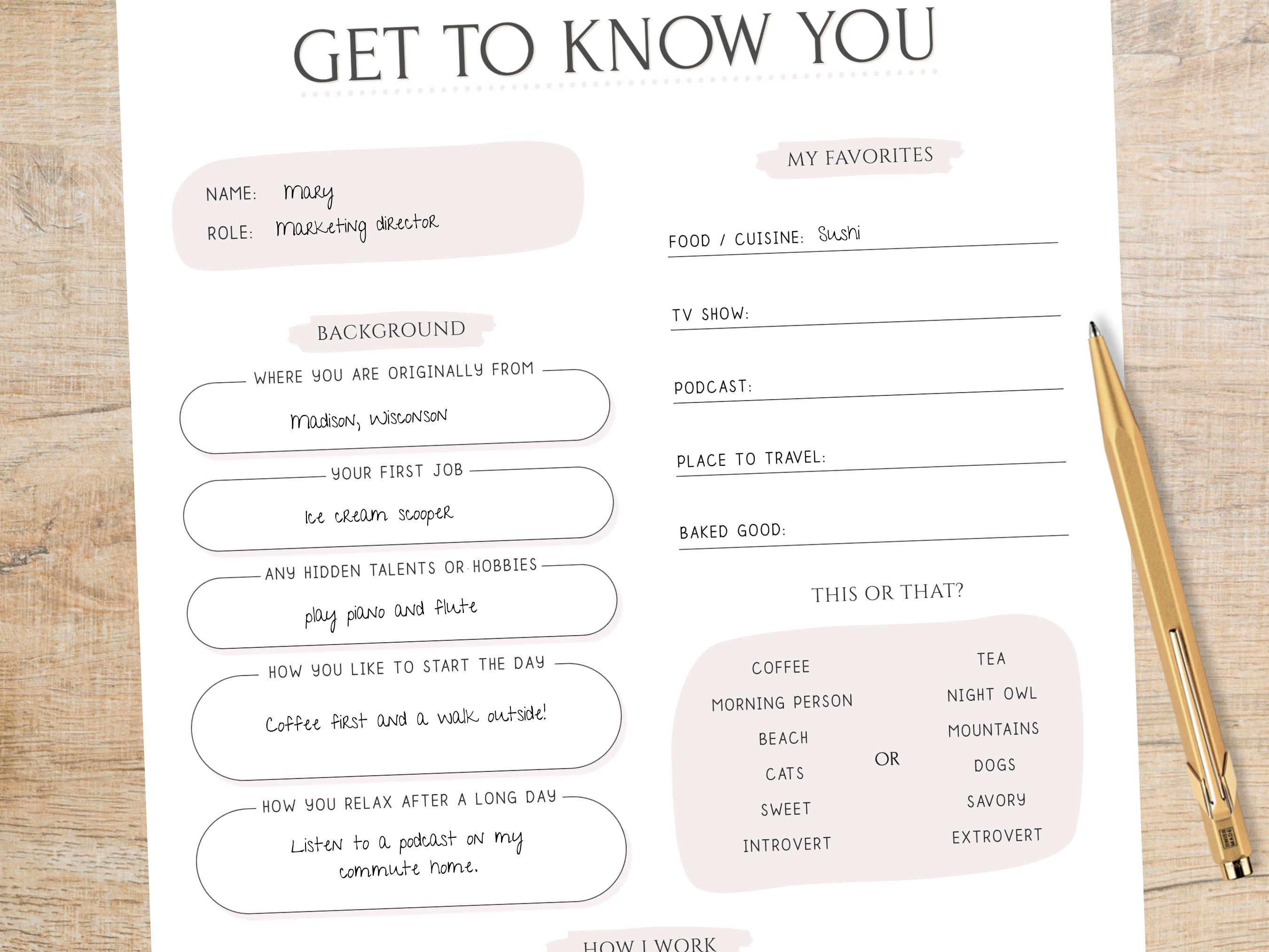 Editable Team Building Get to Know Your Staff Questionnaire Printable ...