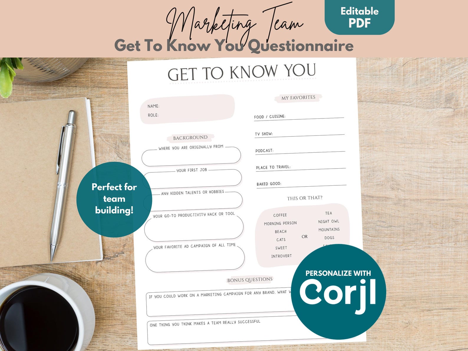Editable Marketing Team Building Get to Know Your Staff Questionnaire ...