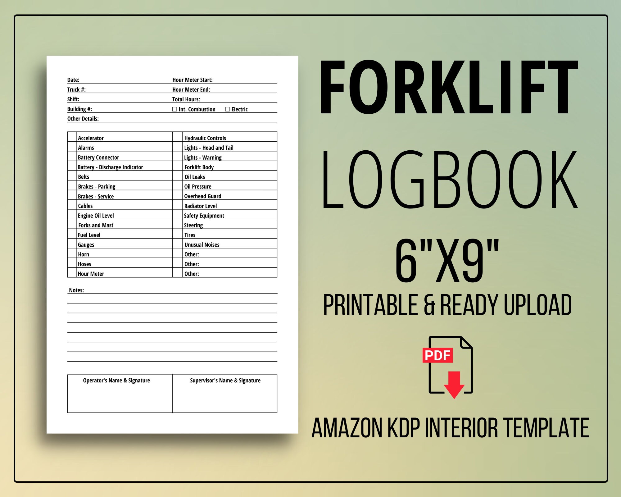 Forklift Log Book KDP Interior Commercial Use Ready to Upload PDF ...