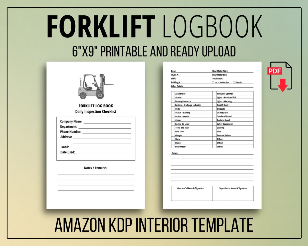 Forklift Log Book KDP Interior Commercial Use Ready to Upload PDF ...