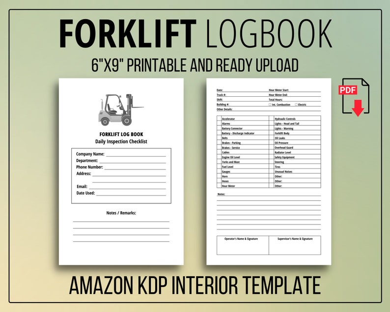 Forklift Log Book KDP Interior Commercial Use Ready to Upload PDF ...