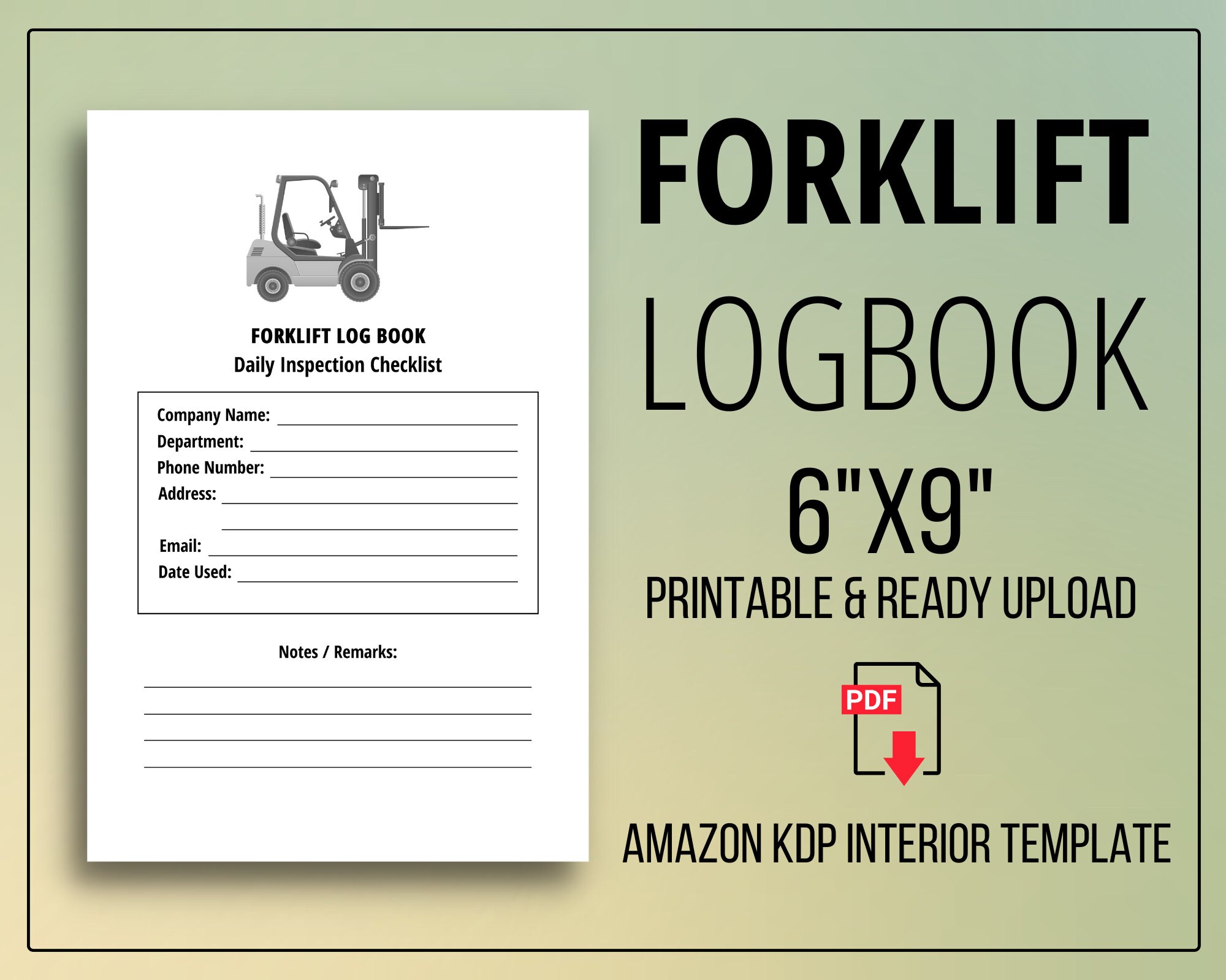 Forklift Log Book KDP Interior Commercial Use Ready to Upload PDF ...