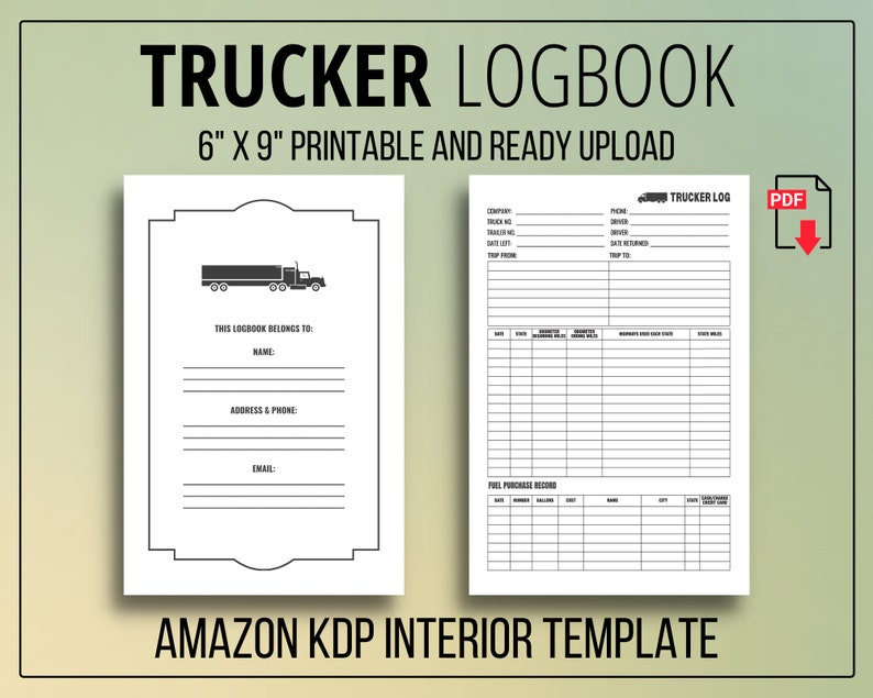 Trucker Log Book KDP Interior Commercial Use Ready to Upload PDF ...