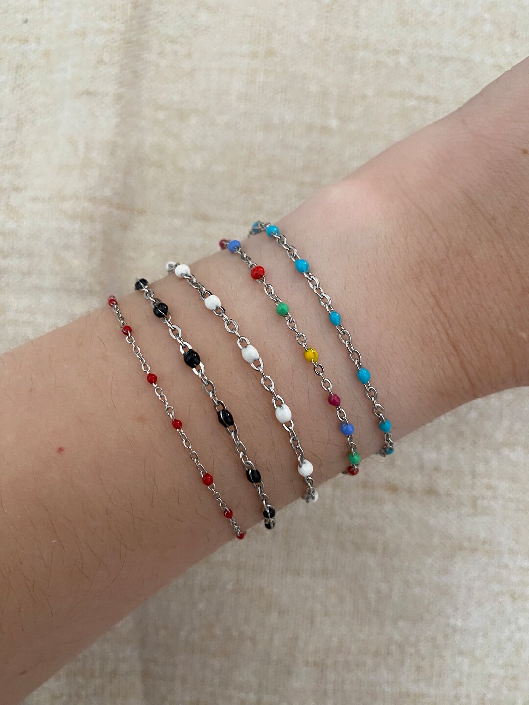 Silver Enamelled Stainless Steel Bracelets Colored Ball - Etsy