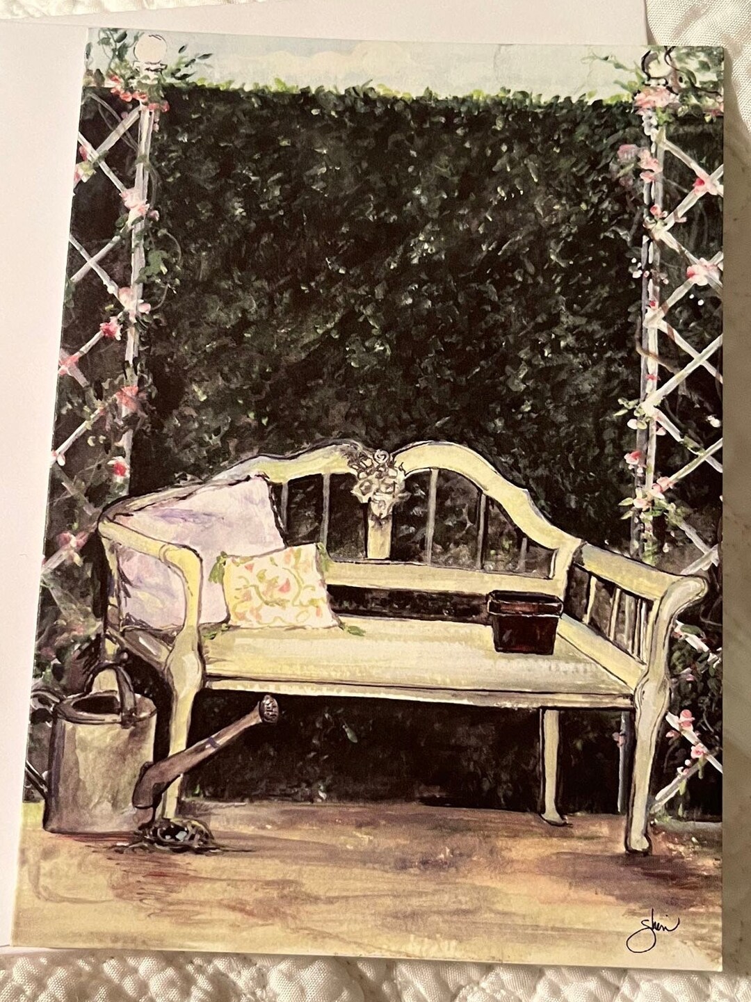 Card/print With Envelope “garden Bench” - Etsy