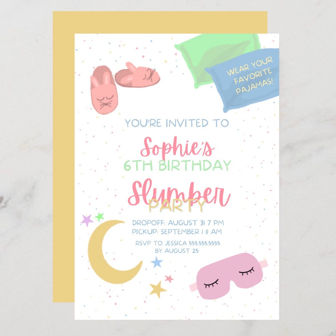 Slumber Party Editable Invitation - Colorful, Aesthetic, Instant ...