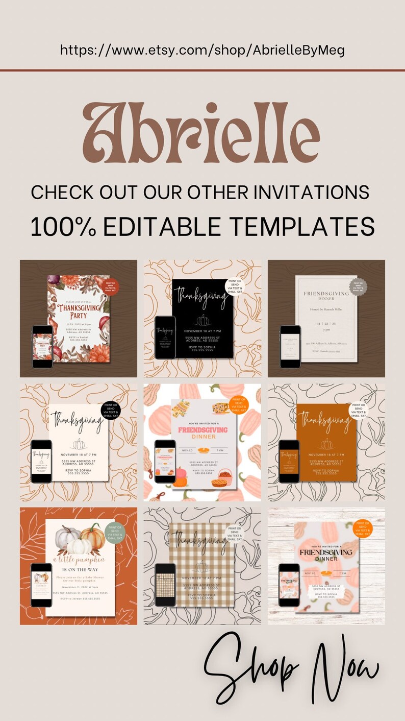 Cottage Thanksgiving Party Invitation - Digital Download, Cottage Core ...