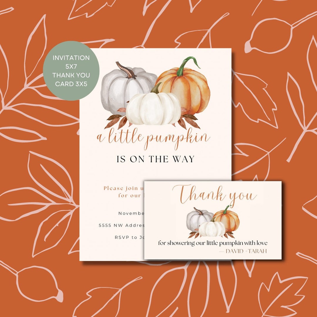 Little Pumpkin Baby Shower Invitation and Thank You Card - Editable ...