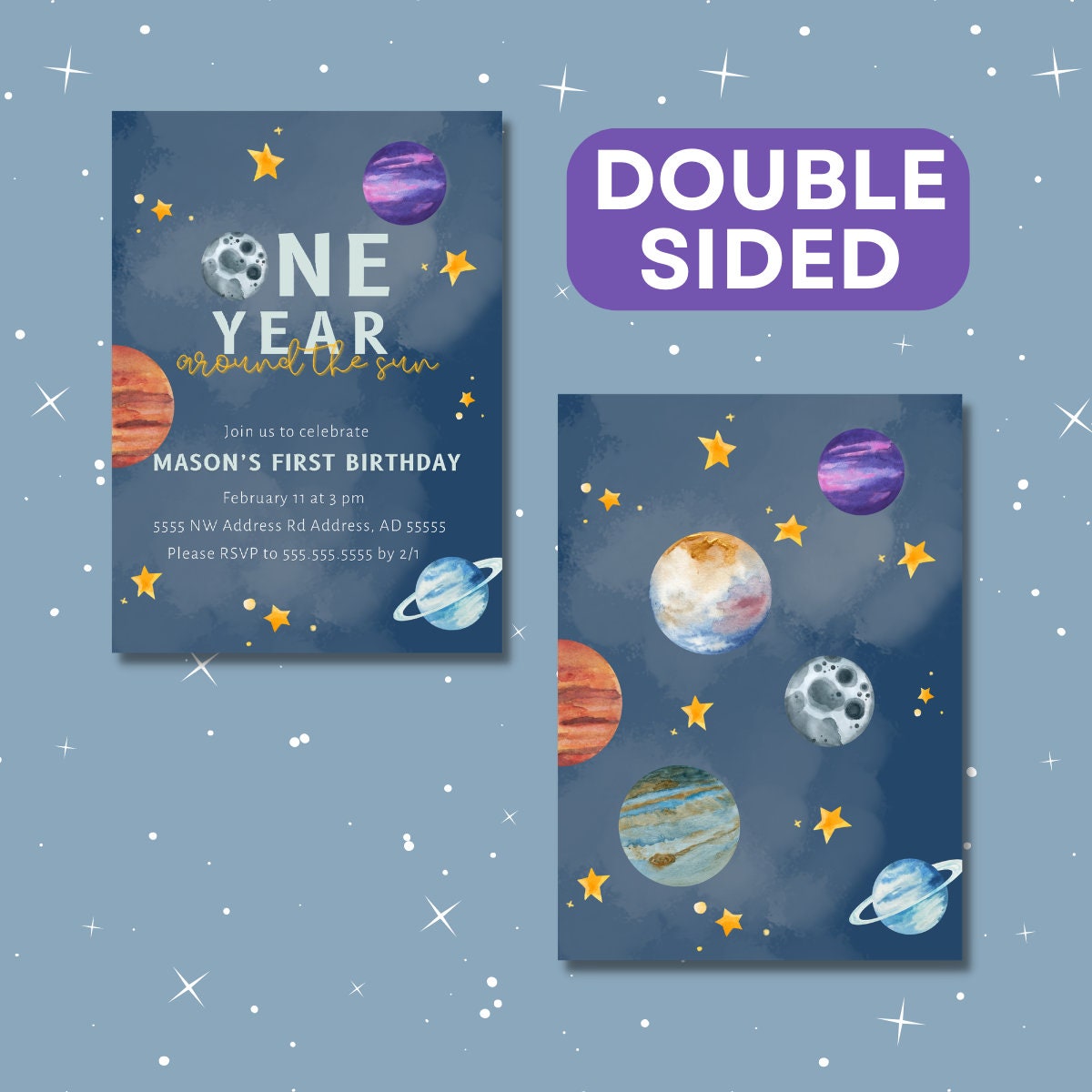 ONE Year Around the Sun Birthday Invite Editable, Space, Astronaut ...