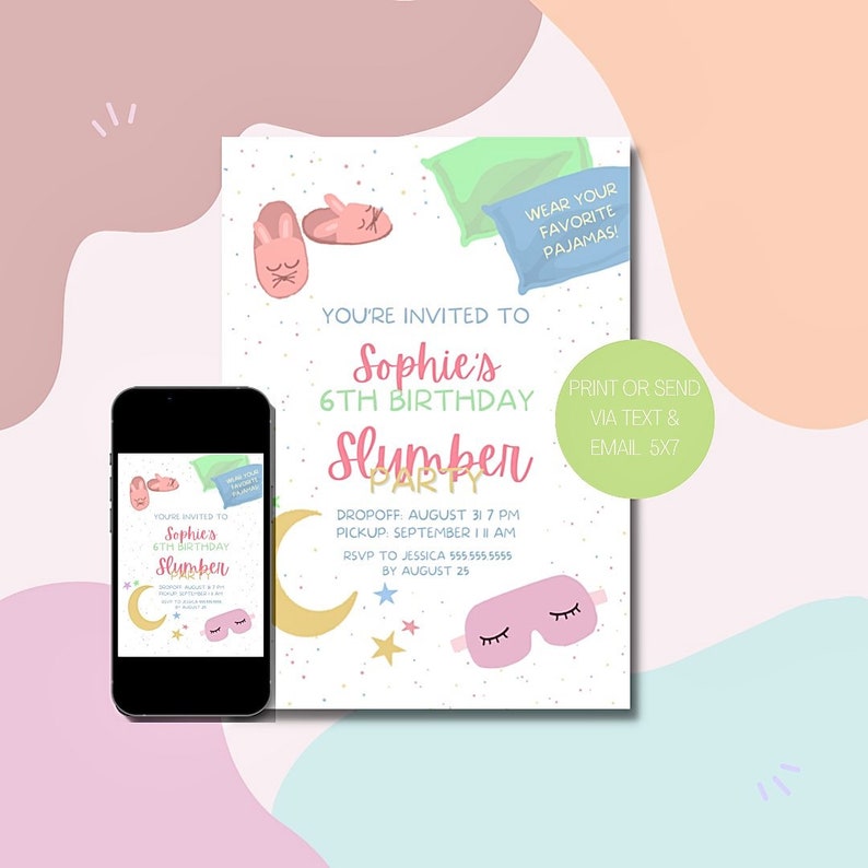 Slumber Party Editable Invitation - Colorful, Aesthetic, Instant ...