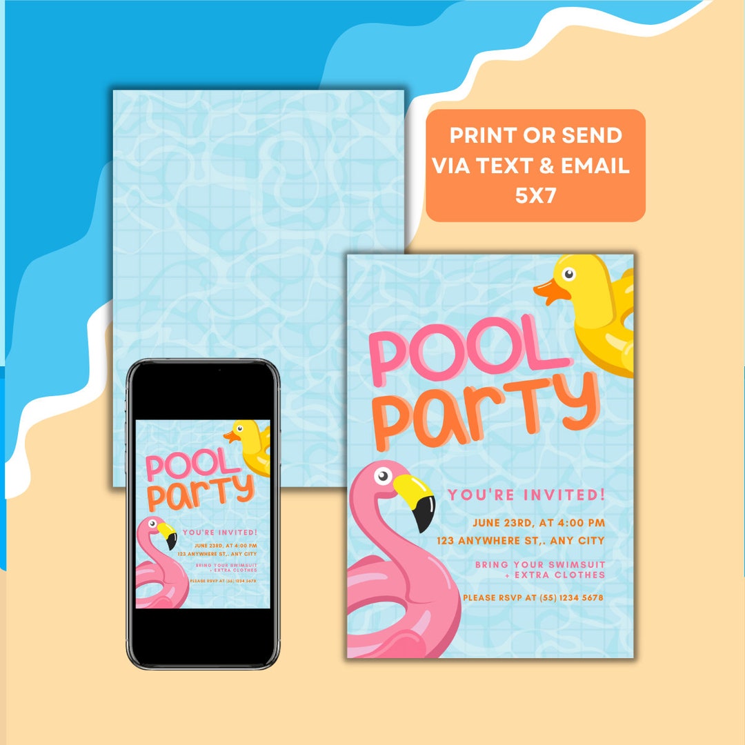 Pool Party Invitation - Splish Splash, Summer, Swimming, Instant ...
