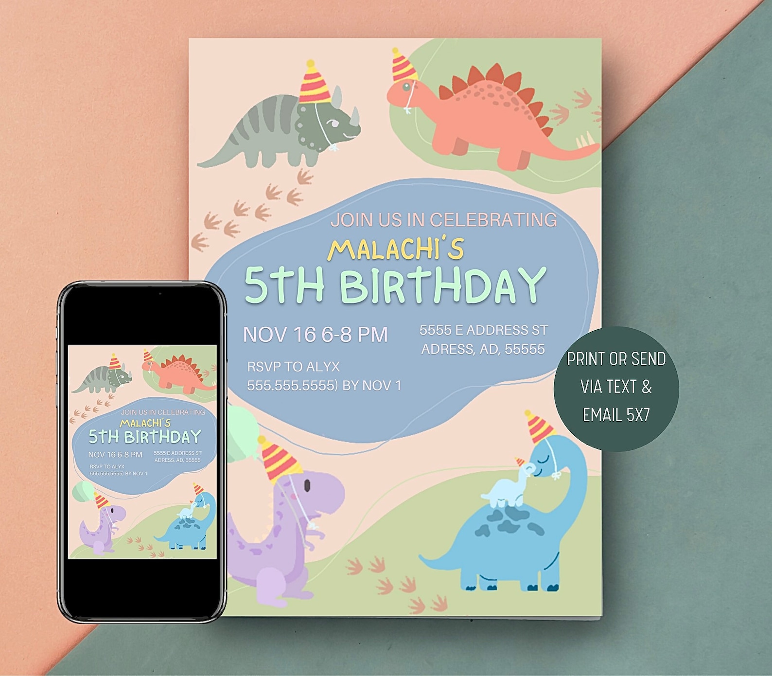 Dinosaur Editable Birthday Invitation - Instant Digital Download ...