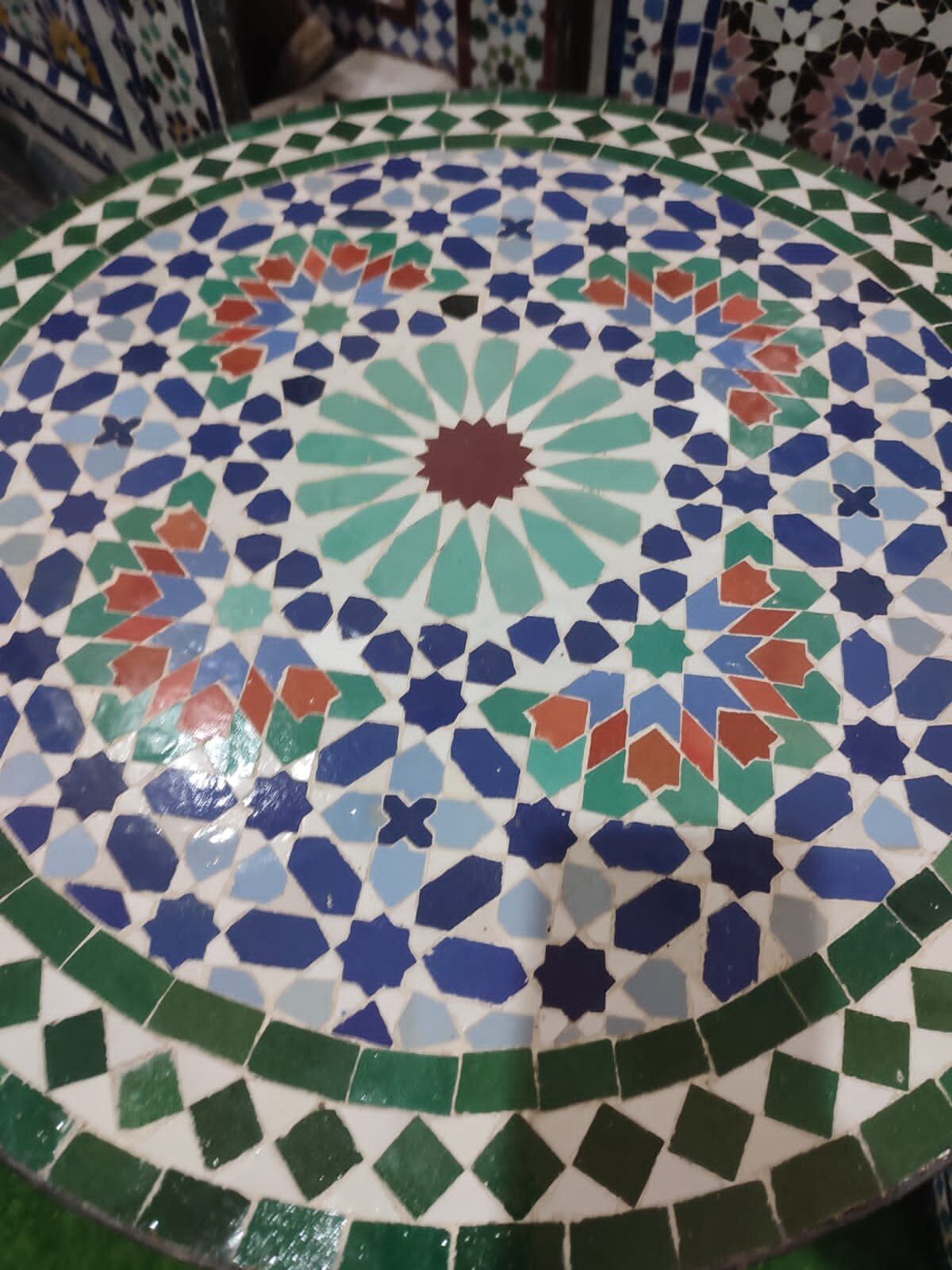 Handcraft Green Mosaic Round Table, Atlas Boujaad Berber Artisanal ...