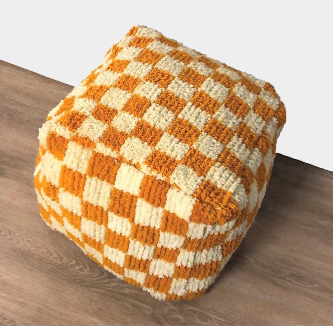 Moroccan Checkered Entryway Natural Fiber Sofa Pouf, Custom Azilal ...