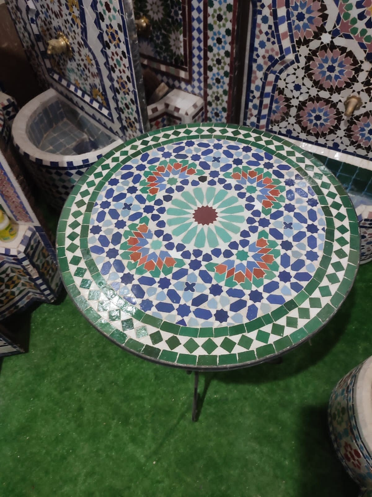 Handcraft Green Mosaic Round Table, Atlas Boujaad Berber Artisanal ...