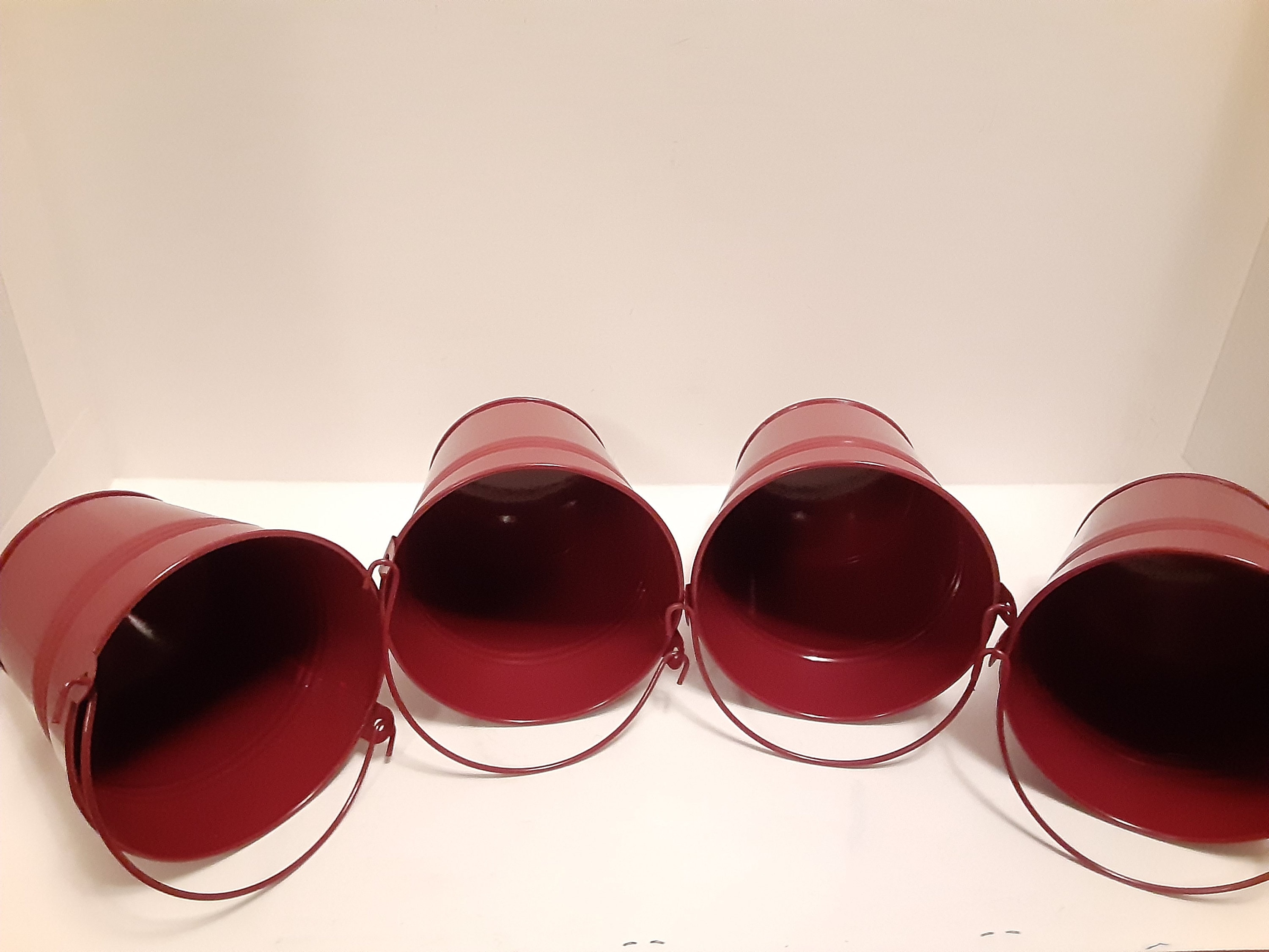 Vintage Set of 4 Red Metal Buckets/pails With Handles, Decorative ...