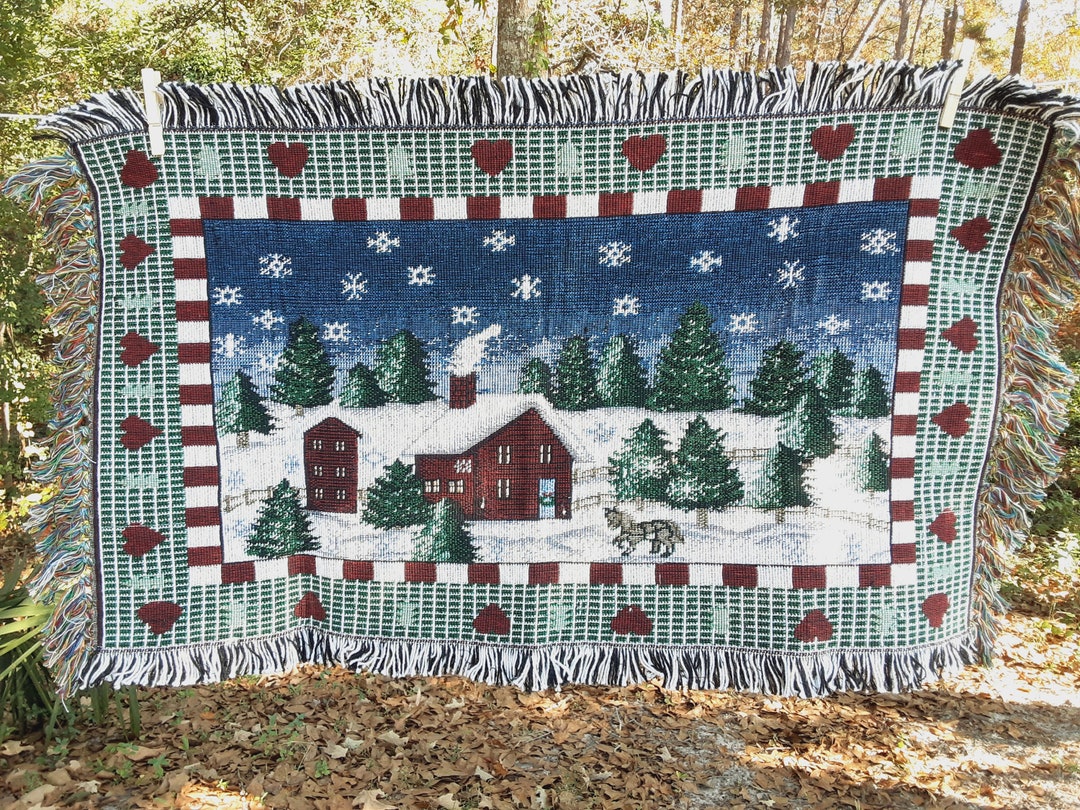 Vintage 33x18 Inch Winter or Christmas Woven Table Topper Runner ...