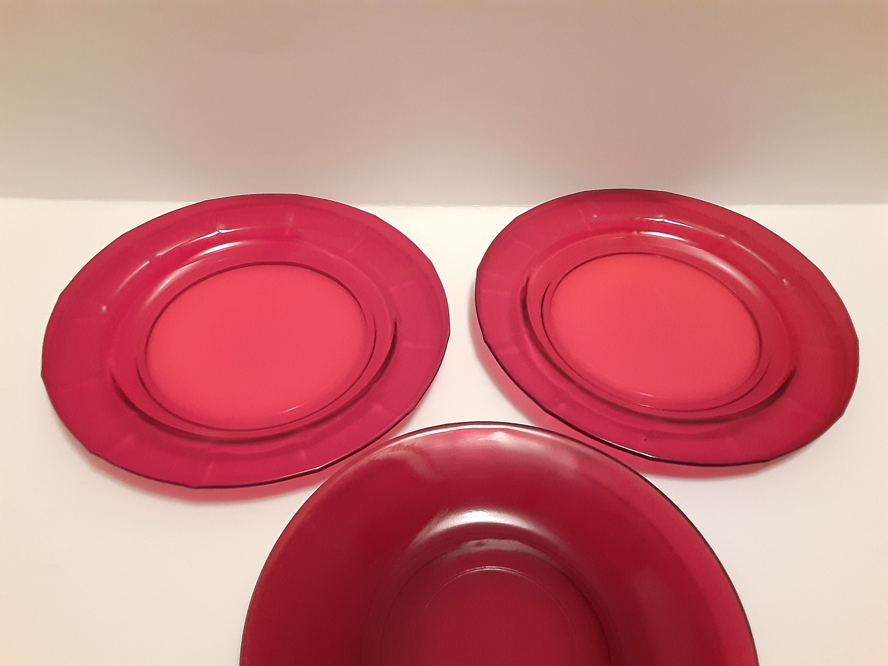 Vintage 1930s Viking New Martinsville Ruby Red Plate Set Including 2 ...
