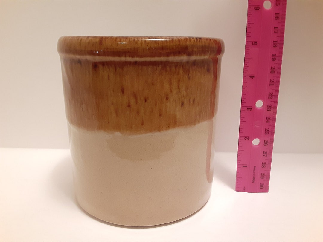 Vintage R.R.P. Co. Roseville Pottery Utensil Crock, Beige With Mustard ...