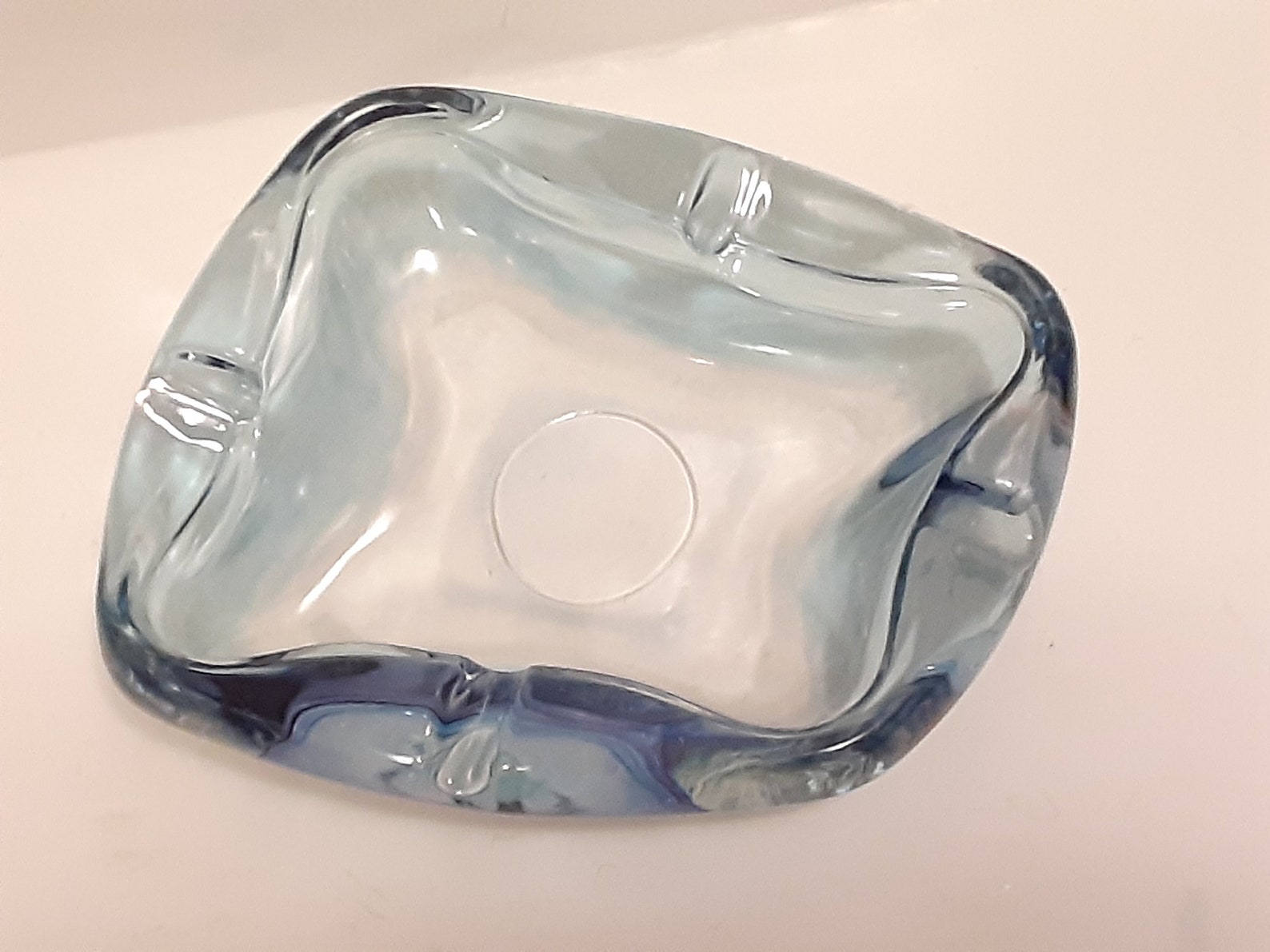 Vintage MCM Thick Blue Glass Atomic Ashtray, Mid-century Modern Blue ...