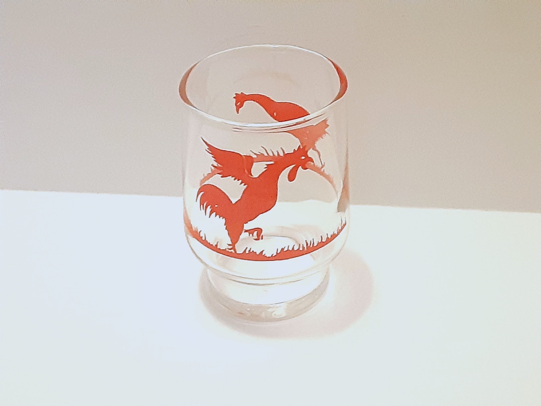Vintage Federal Glass Red Rooster and Hen Glass, Shot Glass, Juice ...