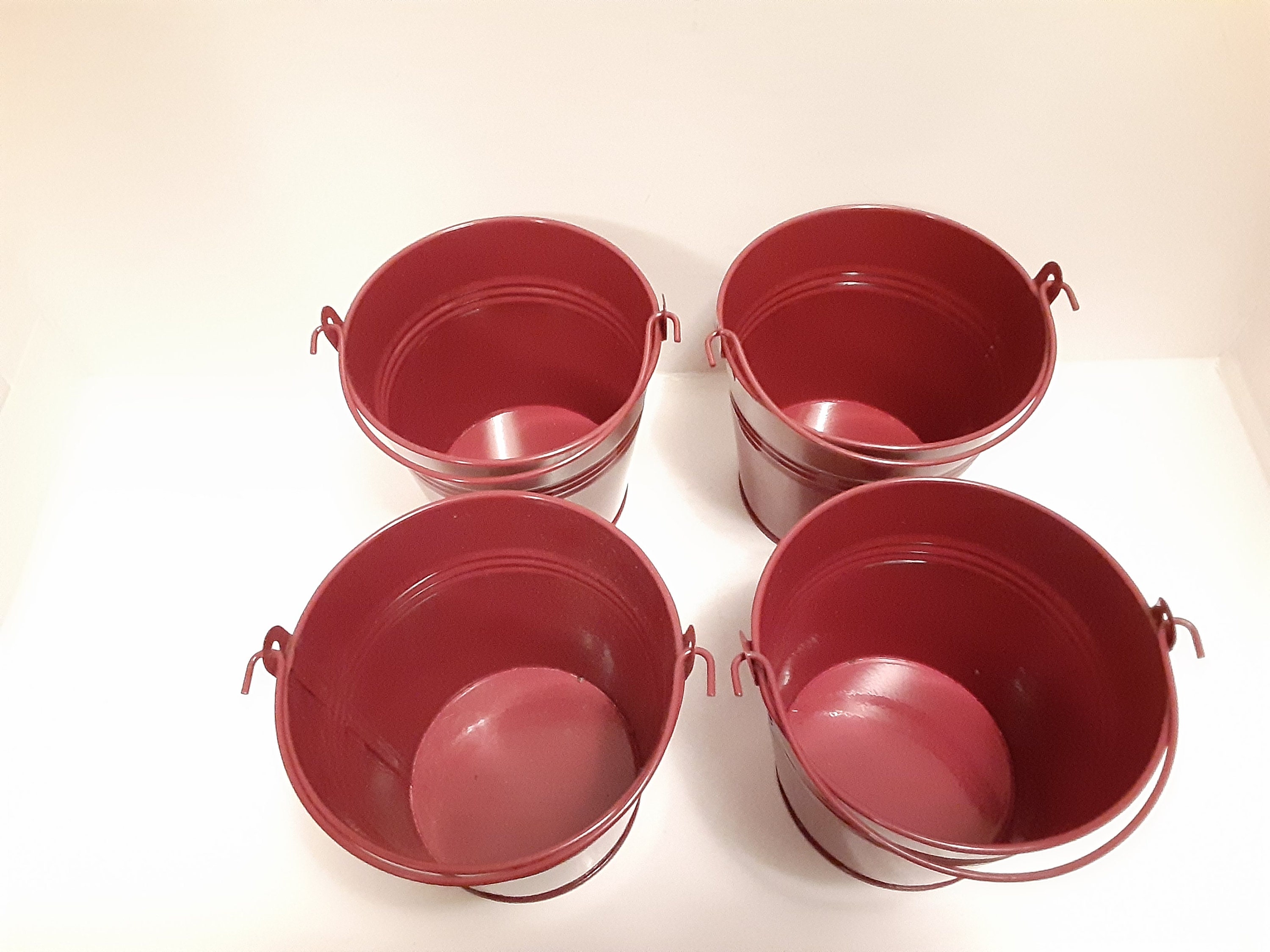 Vintage Set of 4 Red Metal Buckets/pails With Handles, Decorative ...