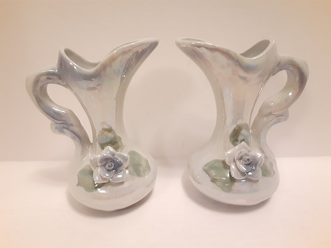 Vintage Set of 2 Luminescent Lusterware Blue and White Mini-pitchers ...
