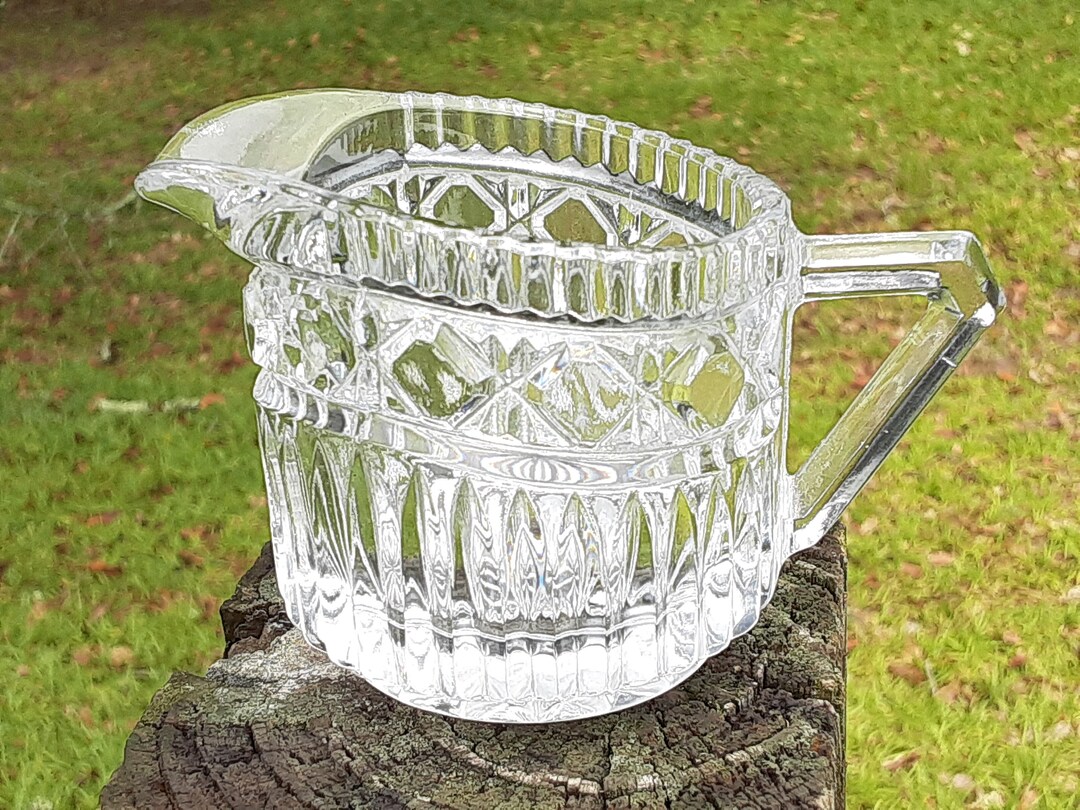 Vintage Heavy Crystal Creamer With a Buttons and Bars Design, Clear ...