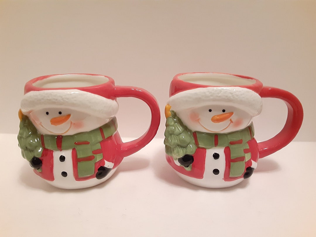 Vintage Set of 2 Snowman Face Mugs, Christmas Hot Chocolate Mugs ...