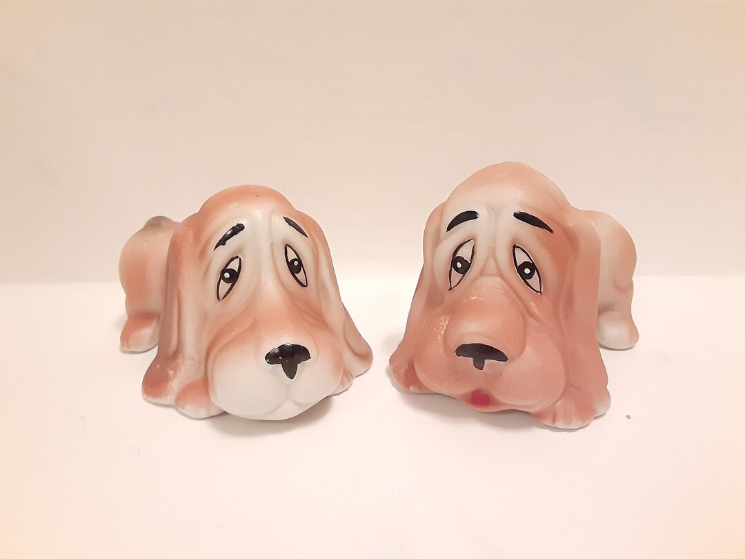 Vintage Set of 2 Bisque Porcelain Hound Dog Figurines, Each One is ...
