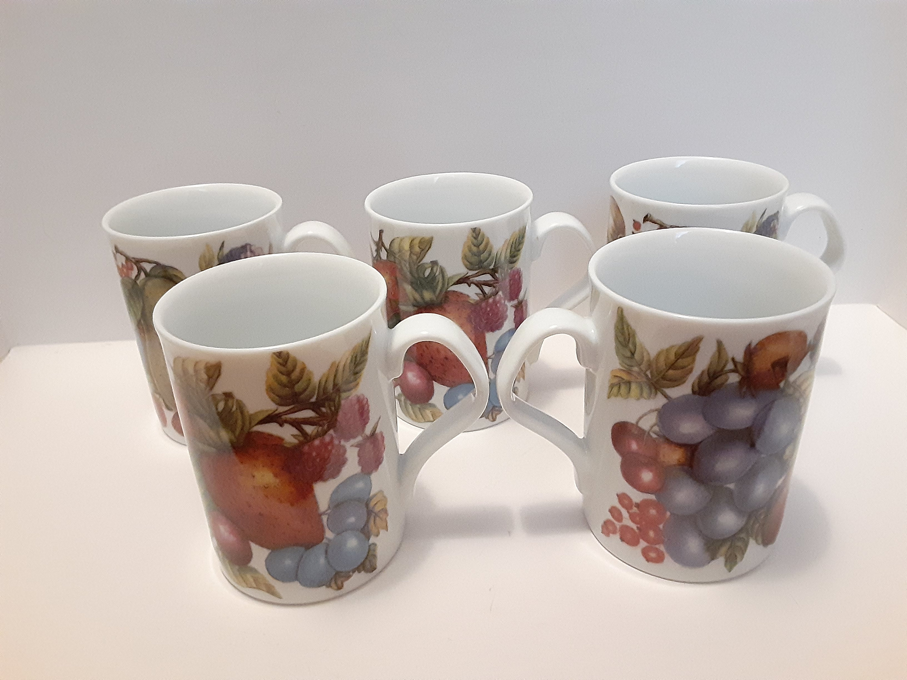 Vintage Wrap Around Orchard Fruit Pattern Inhesion Fine Porcelain Mugs ...