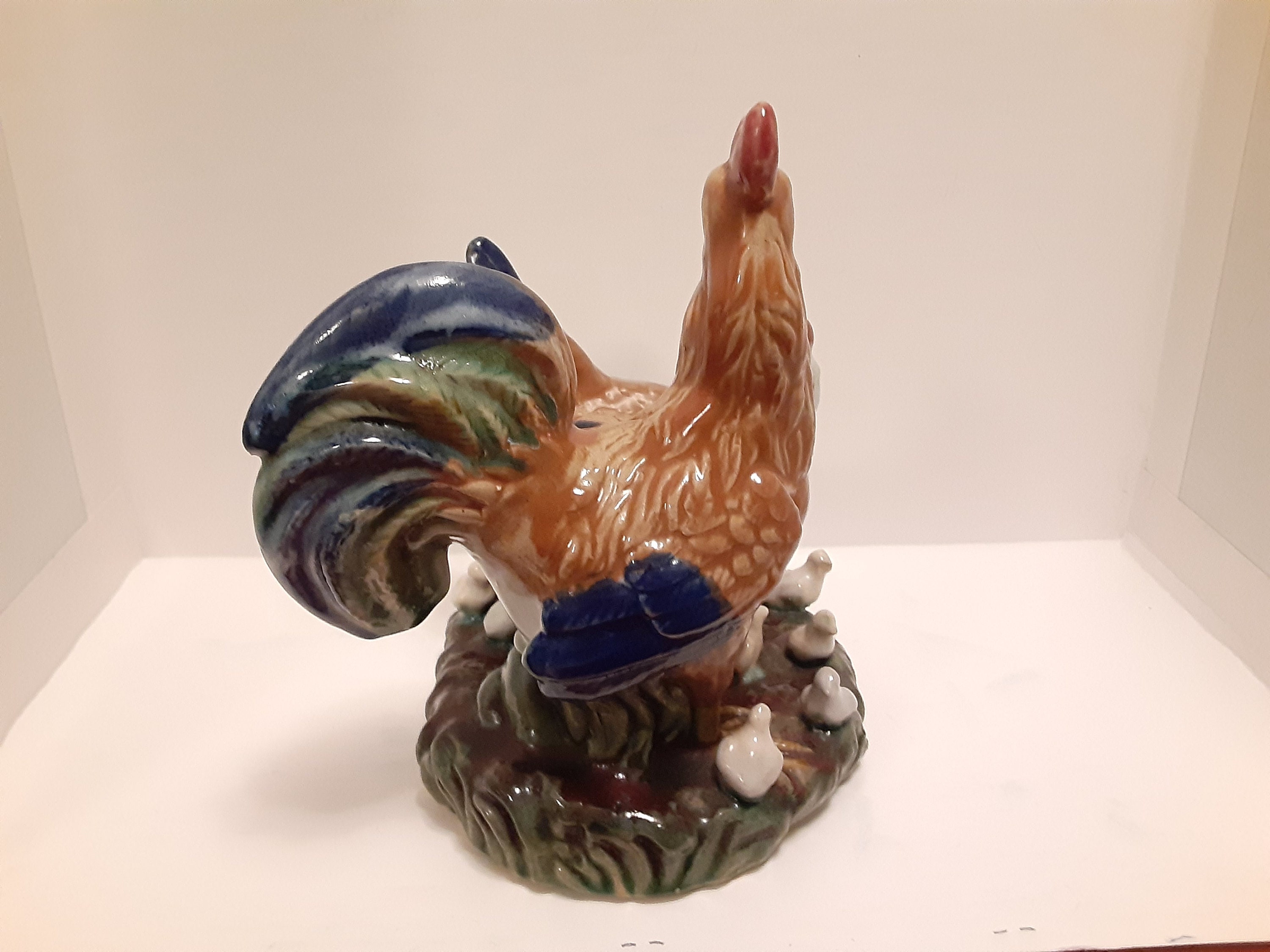 Large Vintage Rooster and Hen With 7 Chicks Figurine Ceramic - Etsy