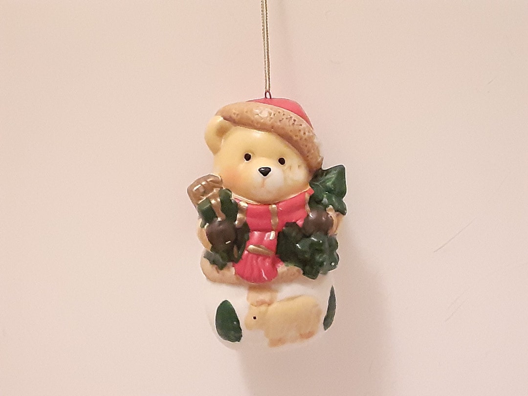Vintage Porcelain Bisque Teddy Bear Christmas Ornament - Etsy