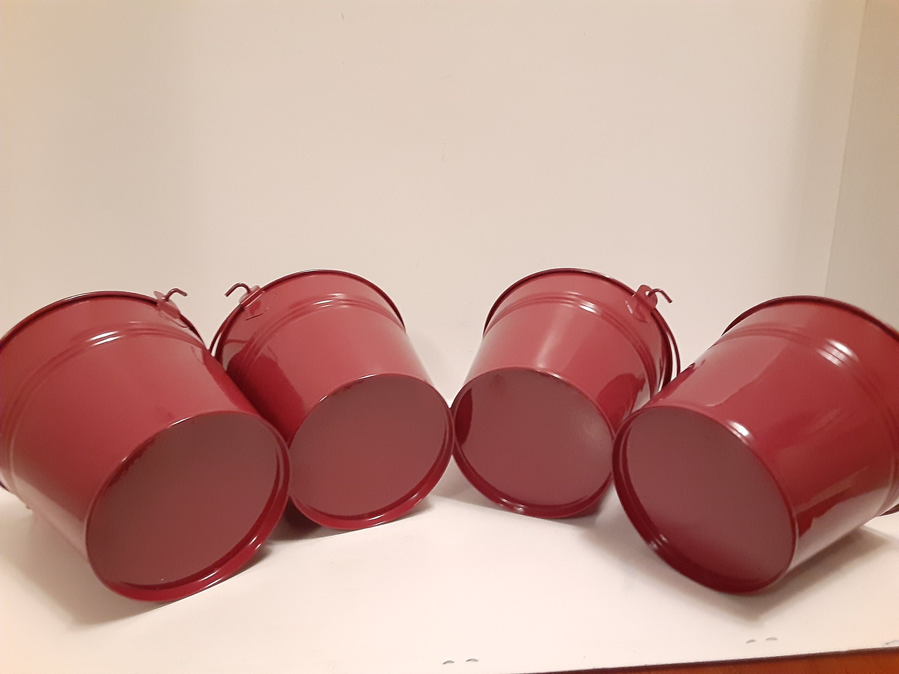 Vintage Red Metal Buckets With Handles, Decorative Set of 4 - Etsy