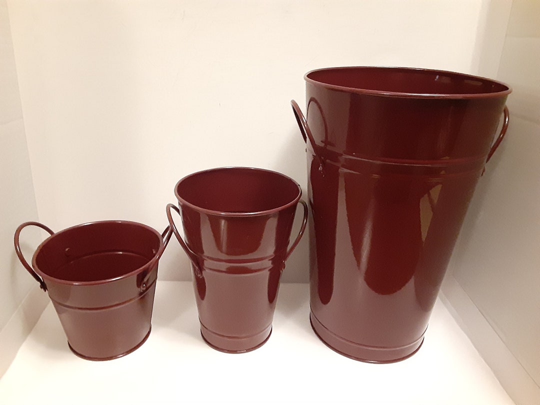 Vintage Metal Flower Bucket Urns, Burgundy Red, Set of 3 - Etsy
