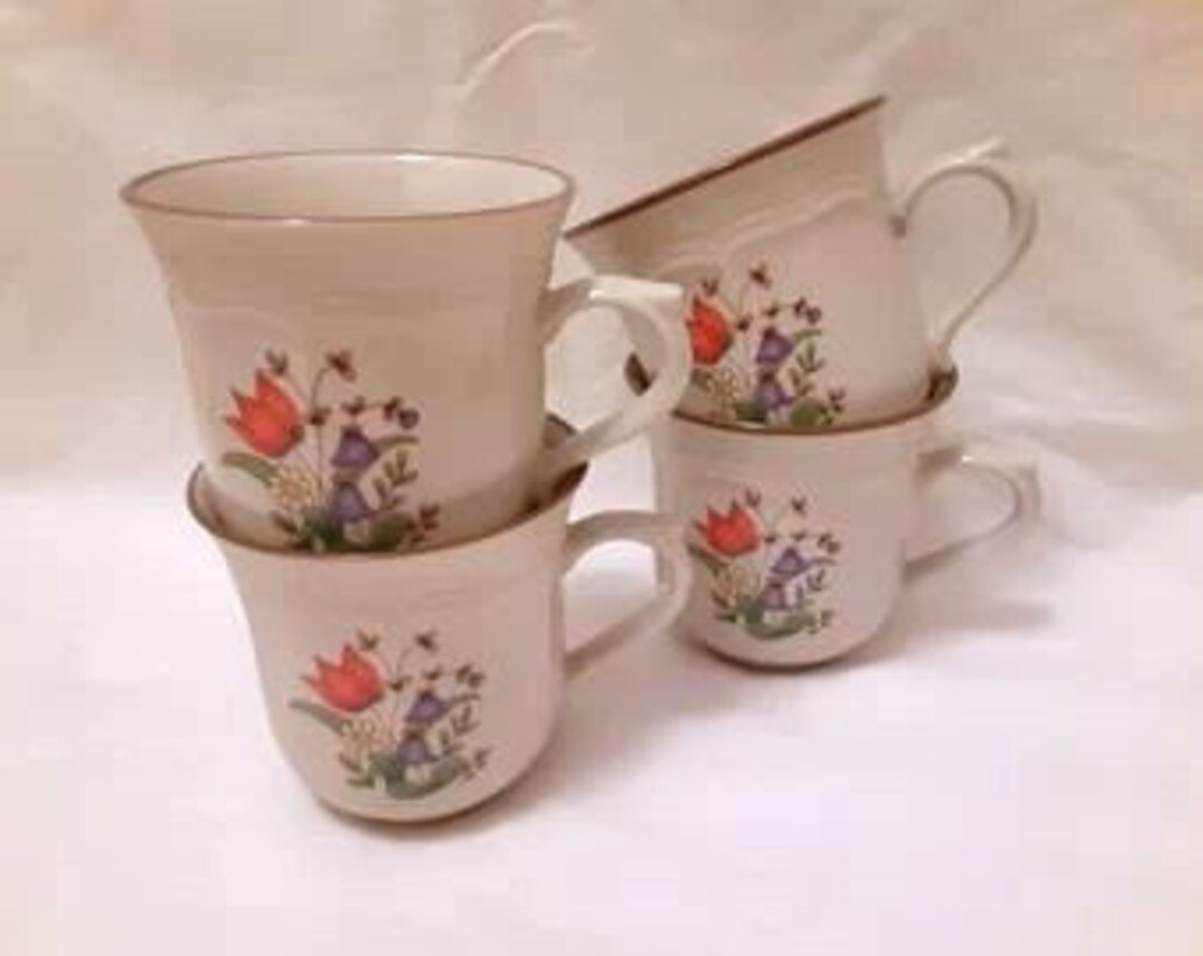 Vintage Set of Newcor "spring Garden" Pattern Mugs (set of 4) Floral ...