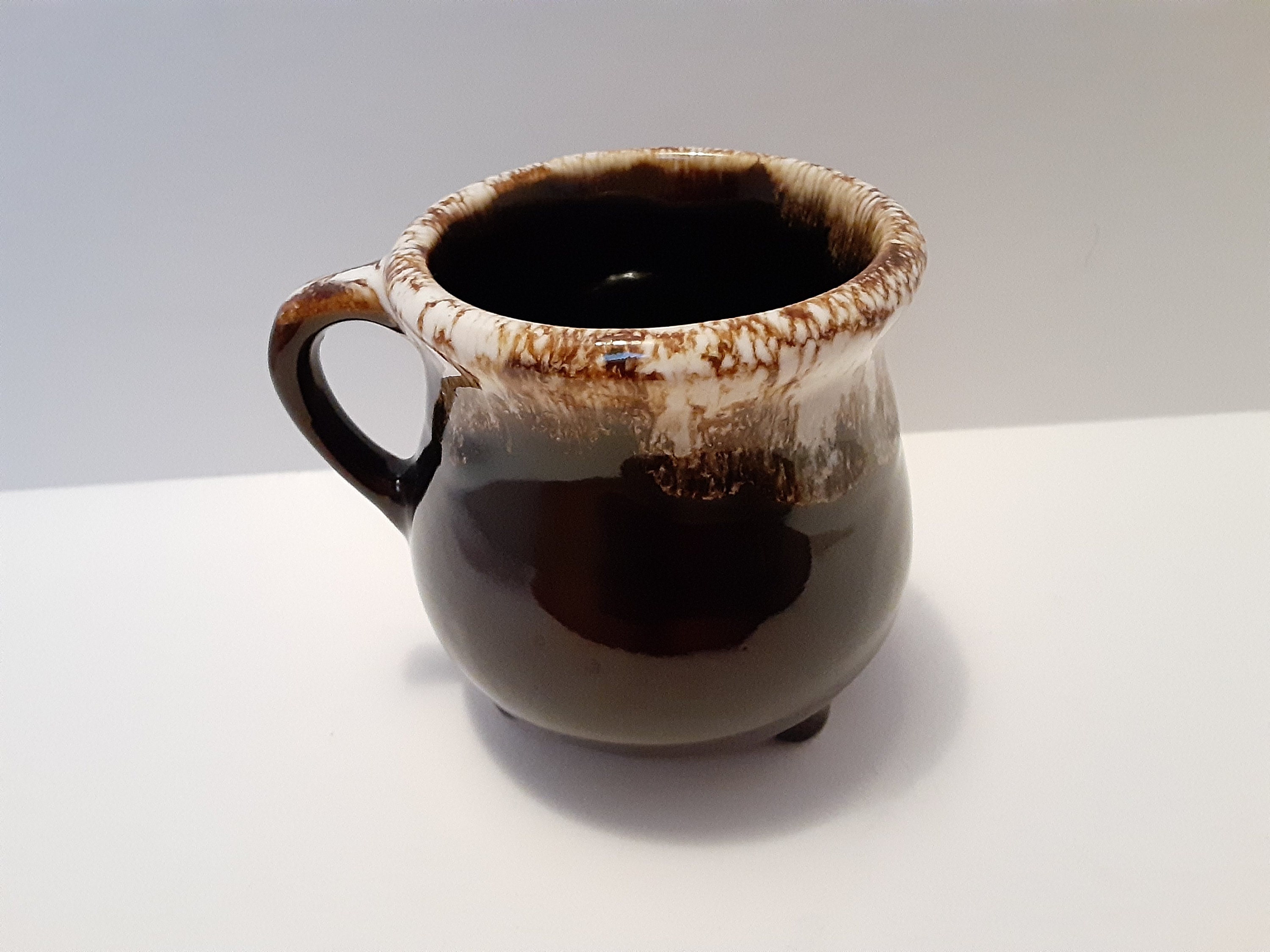 Vintage Brown Drip Cauldron Coffee Mug, Footed Coffee Mug, Brown ...