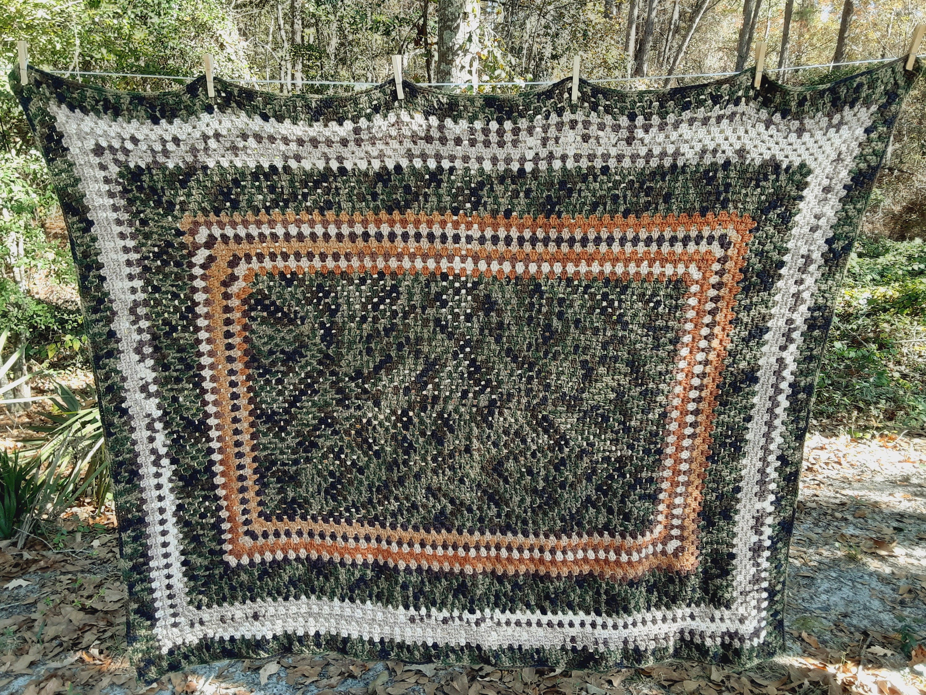 Vintage 58"x44" Camouflage and Neutral Color Hand Crocheted Afghan ...