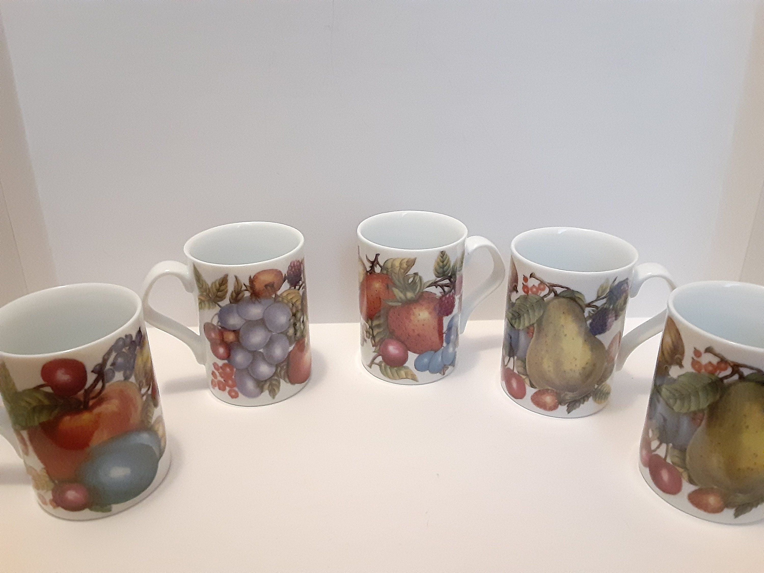 Vintage Wrap Around Orchard Fruit Pattern Inhesion Fine Porcelain Mugs ...