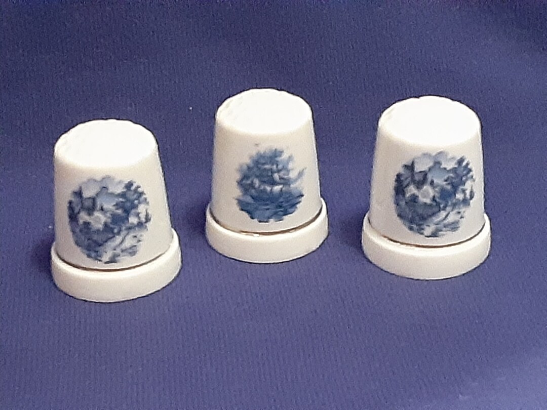 Vintage Set of 3 Blue and White Transferware Thimbles Featuring ...