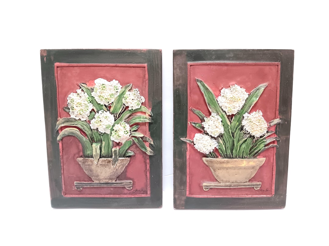 Vintage Joyce Combs Floral Wall Plaques, 3D Resin Hyacinth Art, Cottage ...
